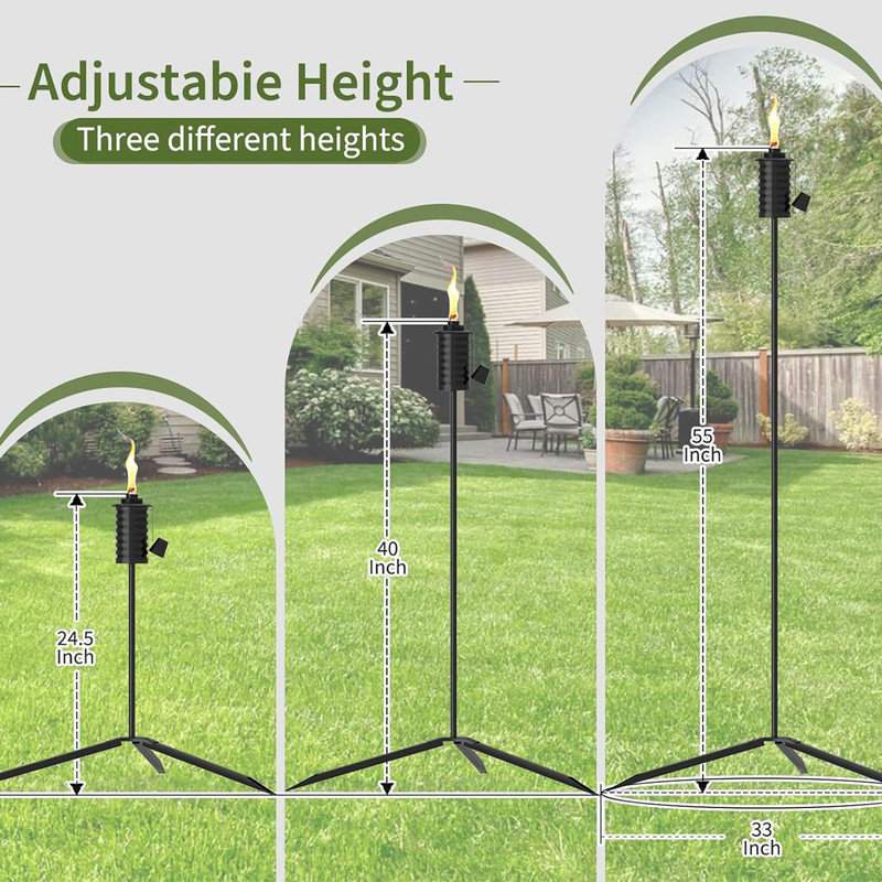 JASODI 6 Pack Garden Torch with Tripod Footprint, 55 Inch Outdoor Metal Torch Garden , Upgraded ...